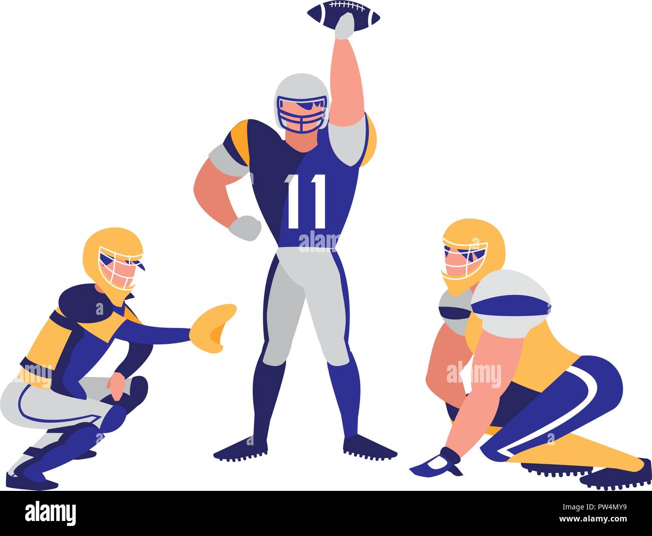 american football players with safety equipment over white background ...