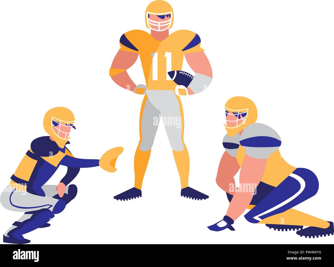 american football players with safety equipment over white background ...