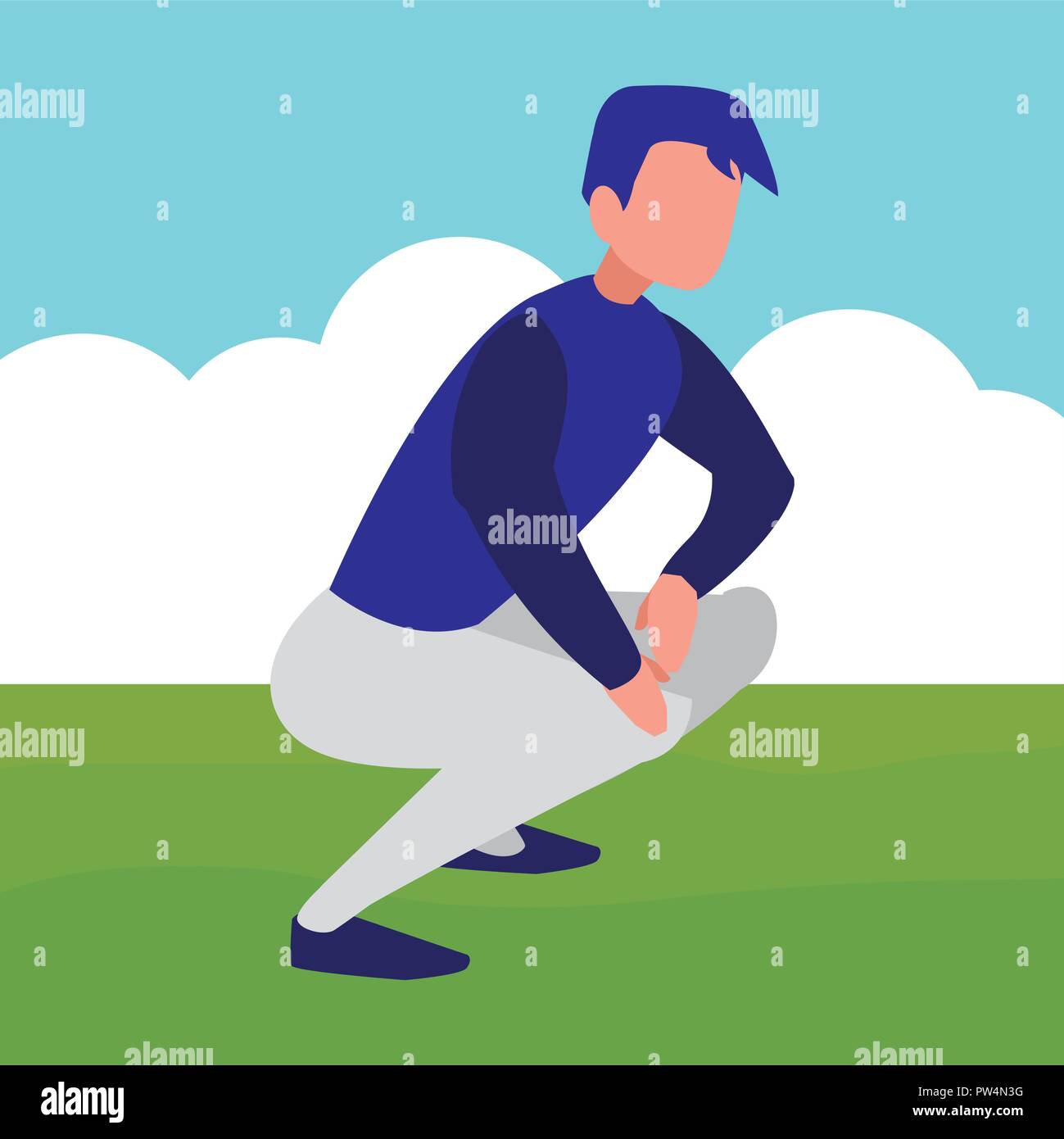 man crouching icon over landscape background, vector illustration Stock ...