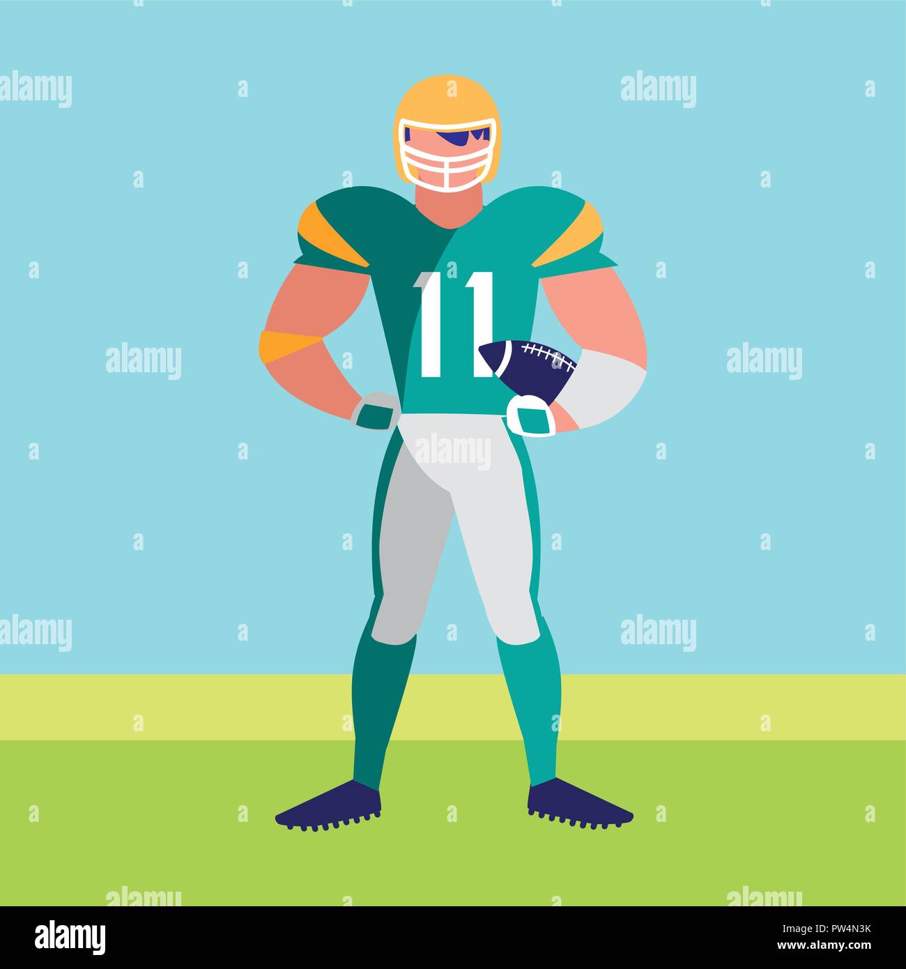 american football player over landscape background, vector illustration ...