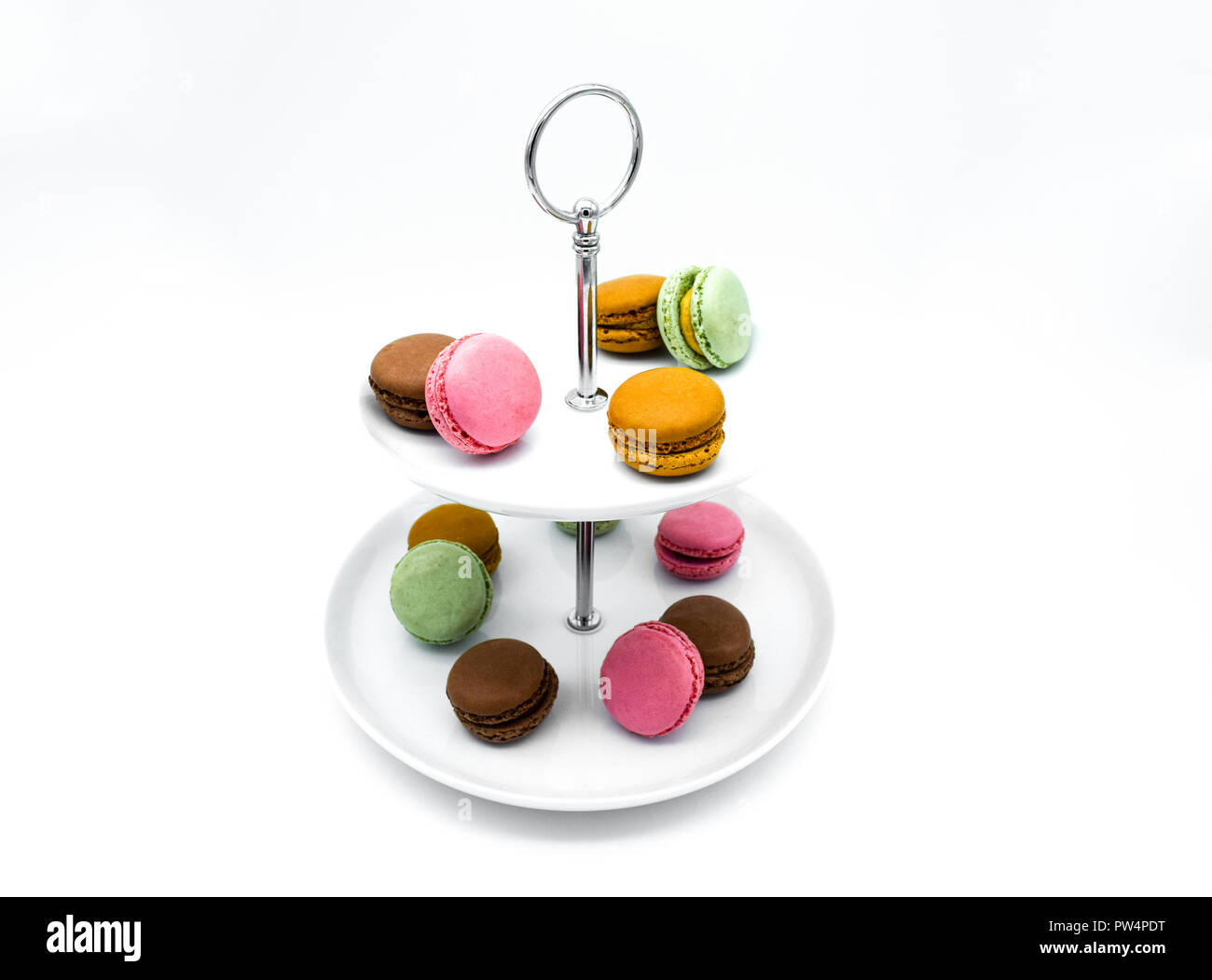 macarons on tier serving trays, etagere, tiered macarons Stock Photo ...