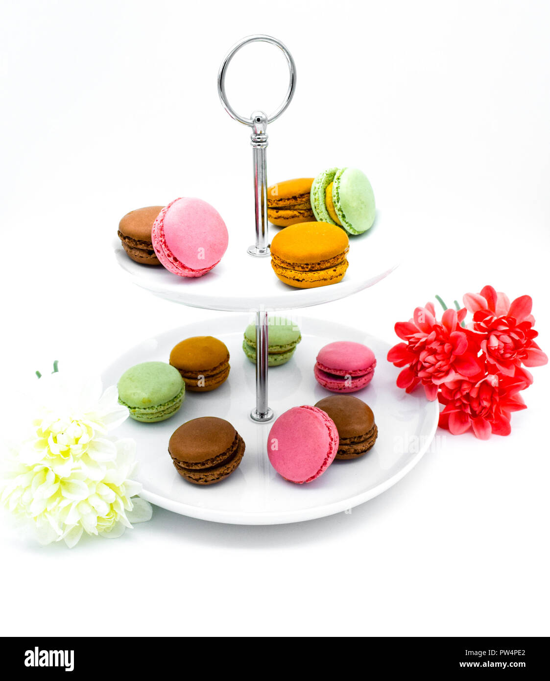 macarons on tier serving trays, etagere, tiered macarons Stock Photo ...