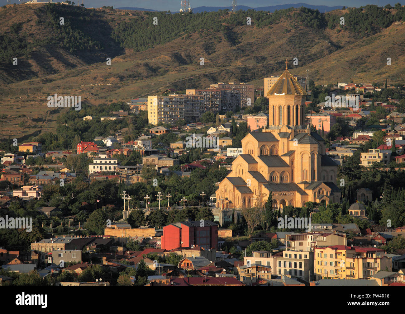 Georgia, Tbilisi, skyline, Holy Trinity Cathedral, aerial view Stock ...
