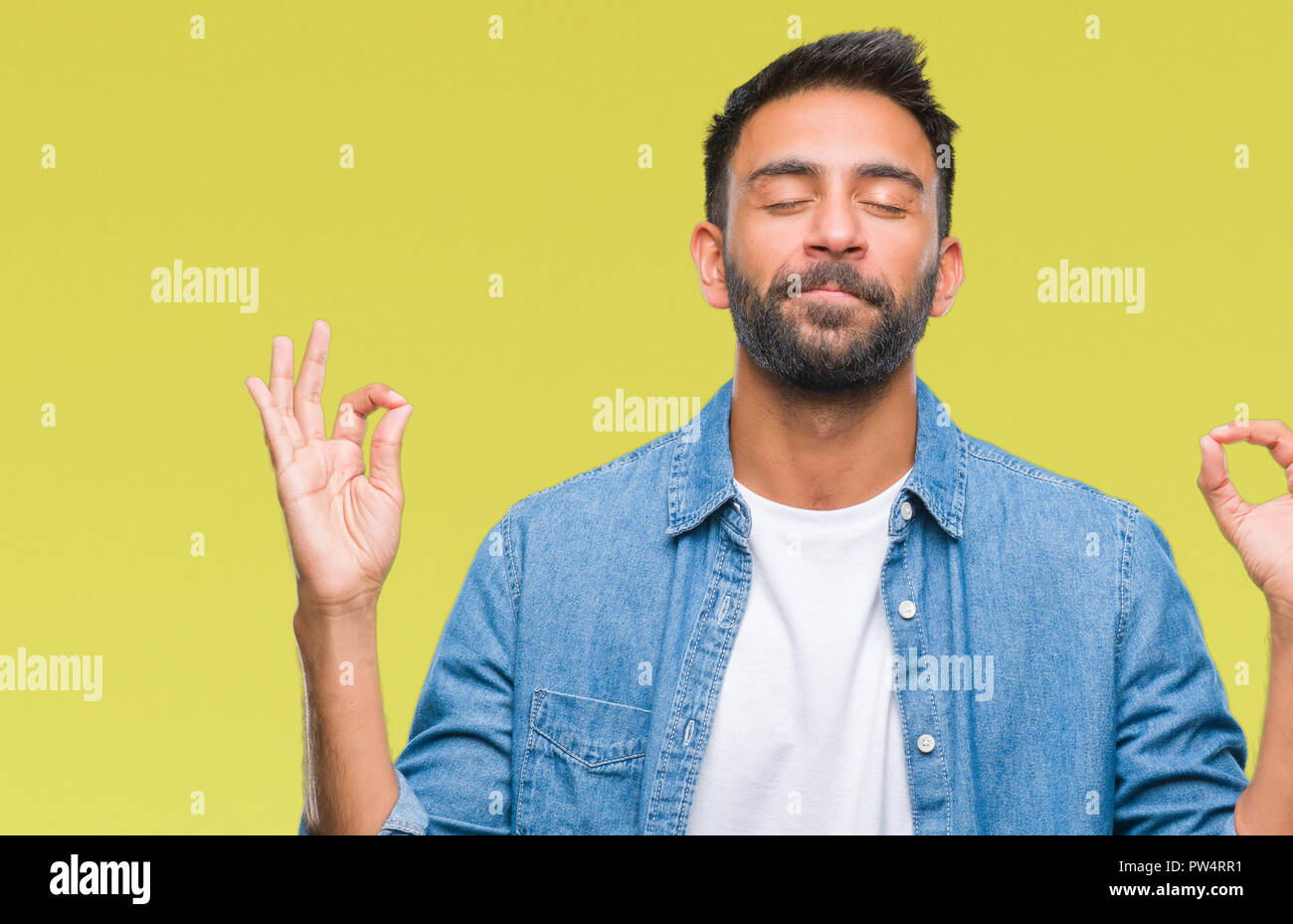Adult hispanic man over isolated background relax and smiling with eyes ...