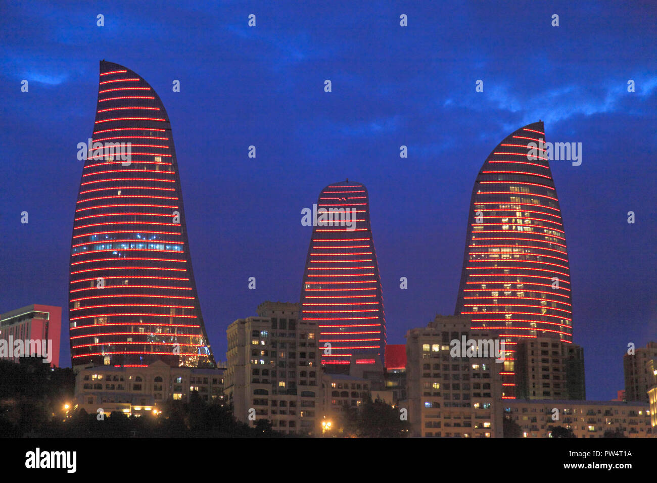 Azerbaijan, Baku, Flame Towers, landmark, modern architecture Stock ...