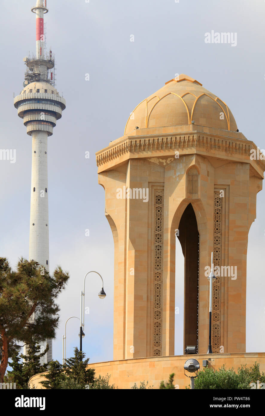 Azerbaijan, Baku, Shahidlar Monument, Baku TV Tower Stock Photo - Alamy