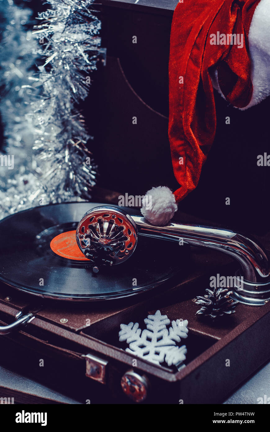 Image of Christmas. Gramophone playing a record. Gramophone with vinyl ...