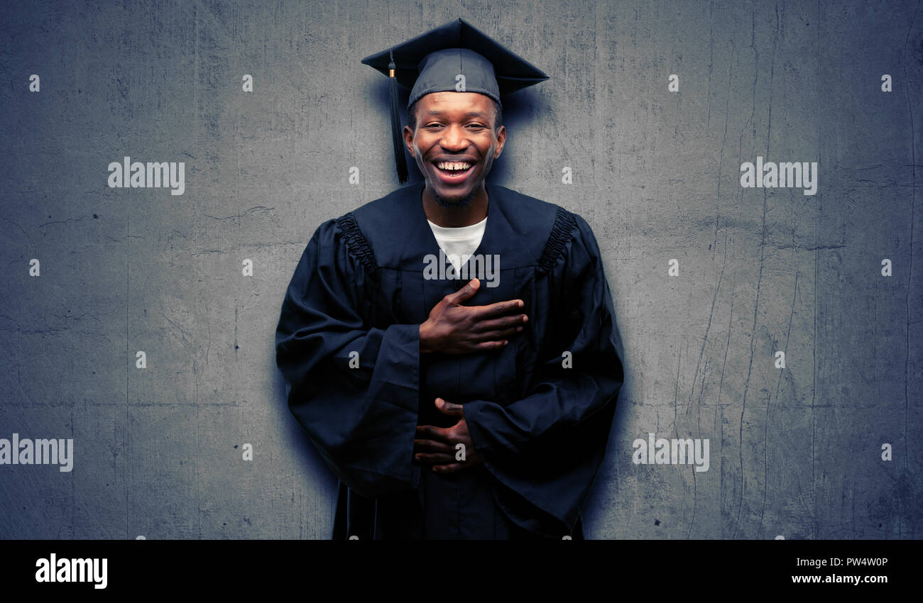 Young african graduate student black man confident and happy with a big ...