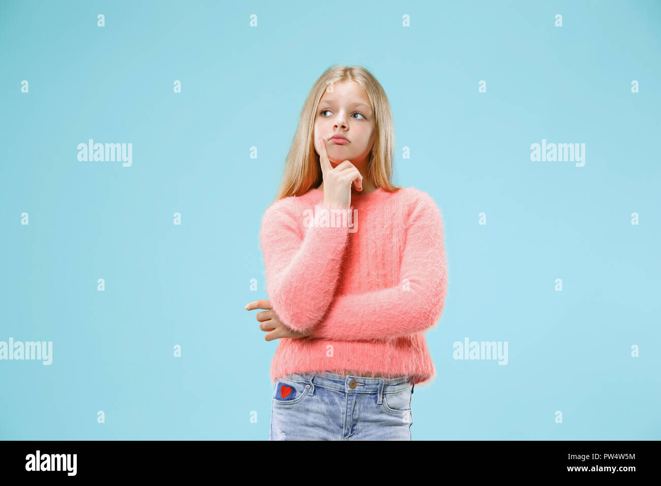 Remember all. Let me think. Doubt concept. Doubtful, thoughtful teen ...