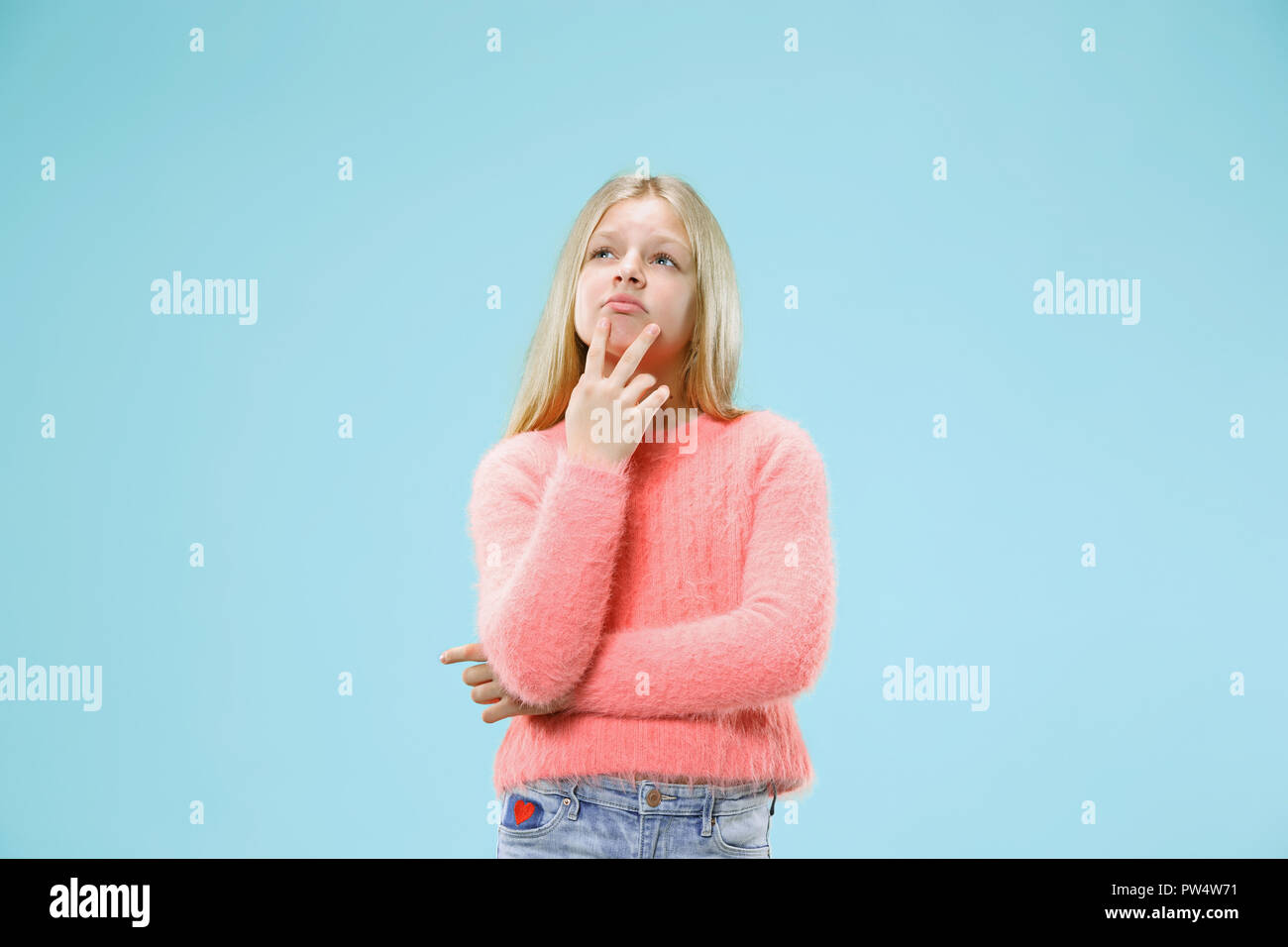 Remember all. Let me think. Doubt concept. Doubtful, thoughtful teen ...