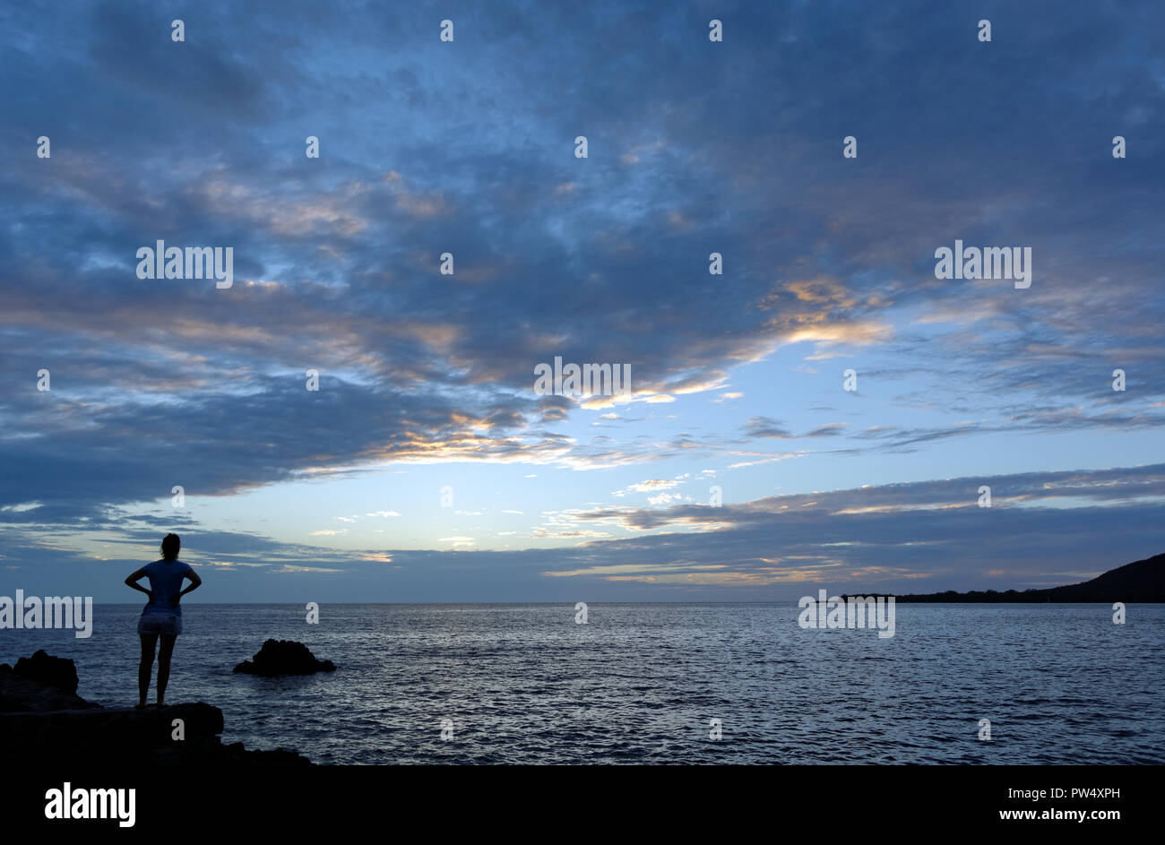 Woman Watching Sunset, Kealakekua Bay, Captain Cook, Big Island, Hawaii ...