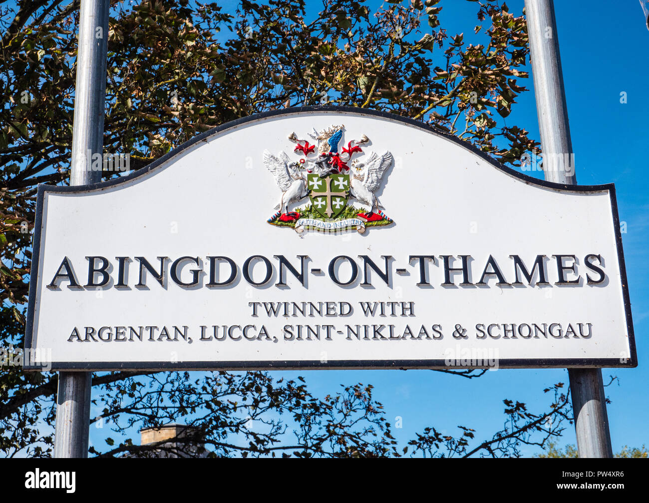 Sign with Crest for Abington-on-Thames, Oxfordshire, England, UK, GB ...