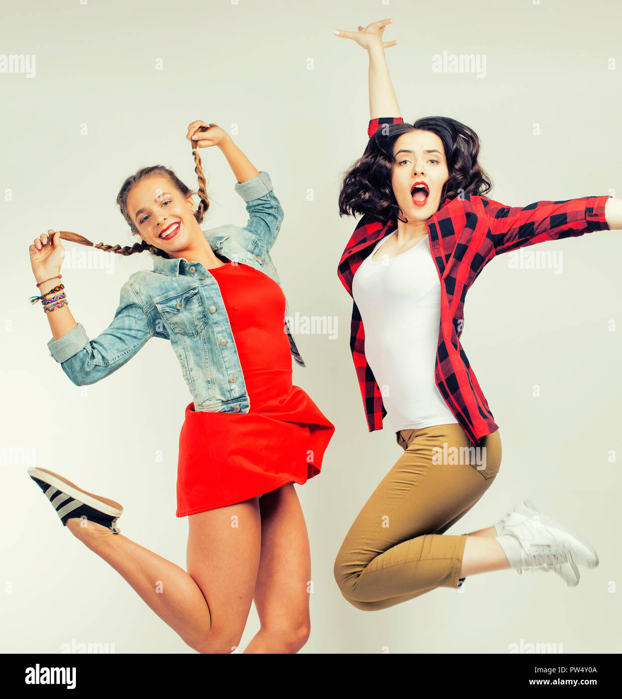 best friends teenage girls together having fun, posing emotional on ...