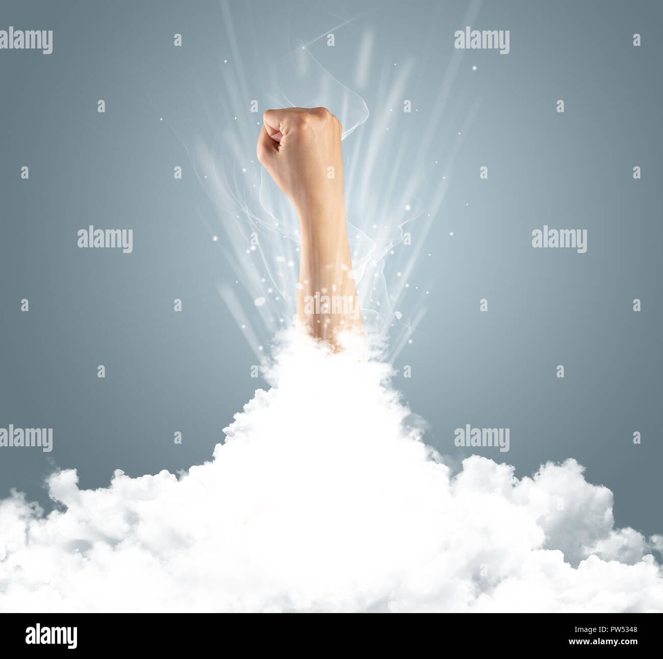 Hand breaking out from cloud Stock Photo - Alamy