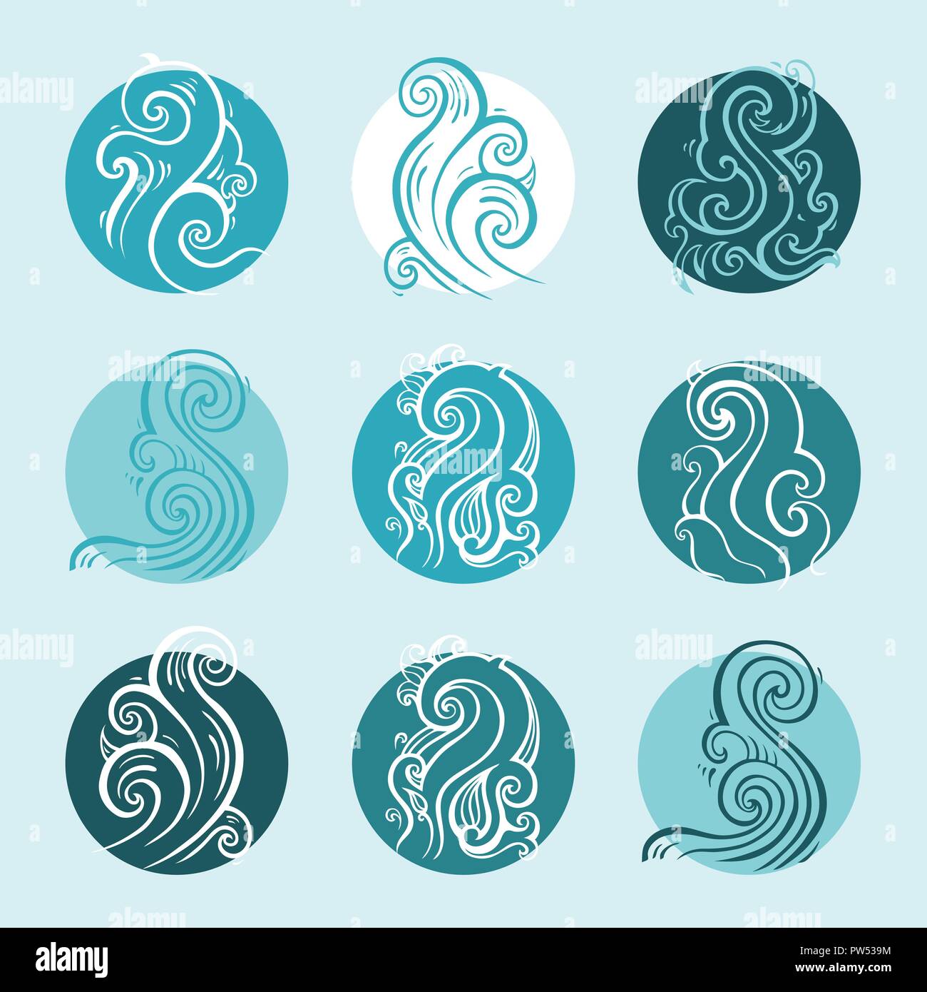 Ocean waves set, isolated on white background, vector illustration ...