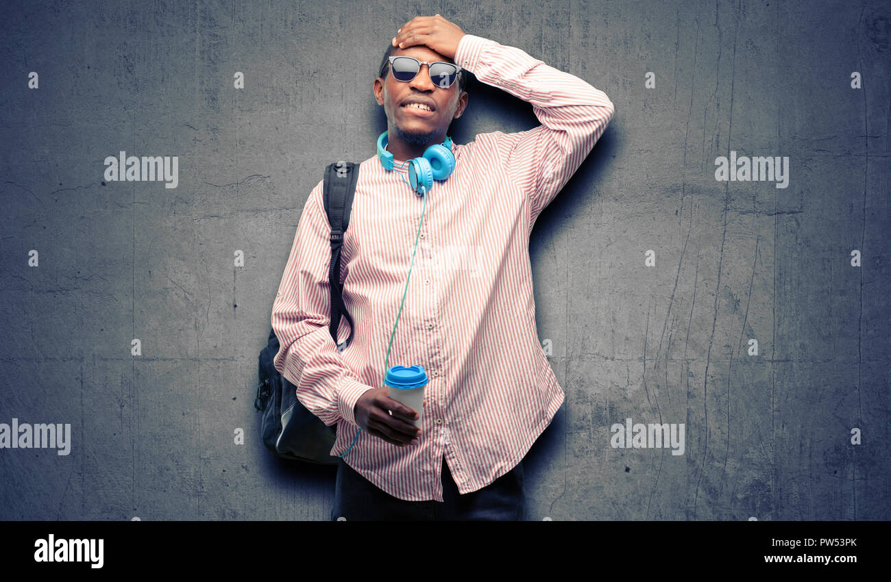 African black man student terrified and nervous expressing anxiety and ...