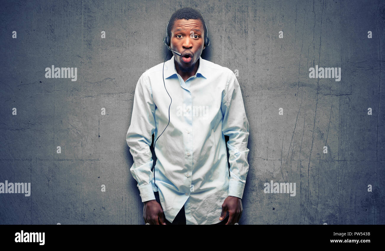 Black man consultant of call center scared in shock, expressing panic ...