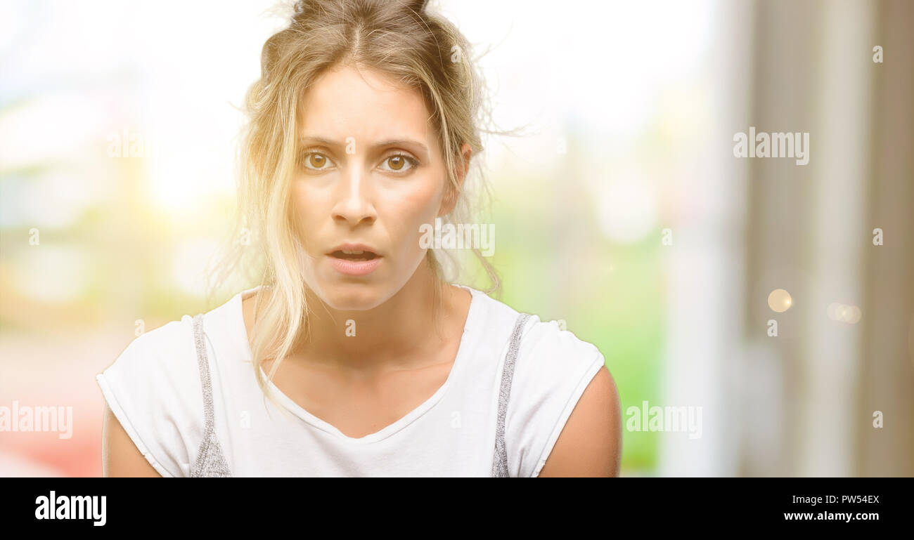 Young beautiful woman scared in shock, expressing panic and fear Stock ...