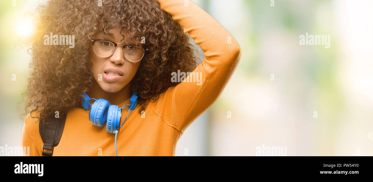 African american student woman doubt expression, confuse and wonder ...