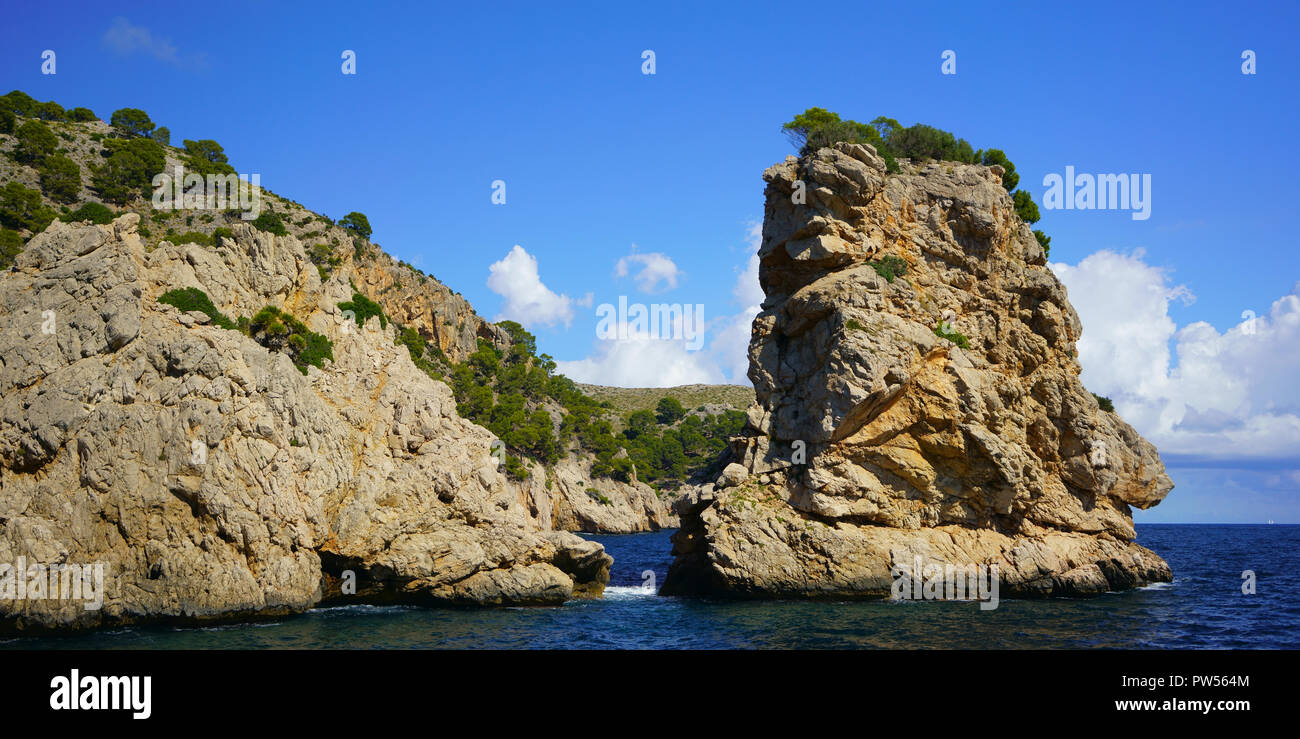 Majorca north coast with rock formations and the dark blue ...