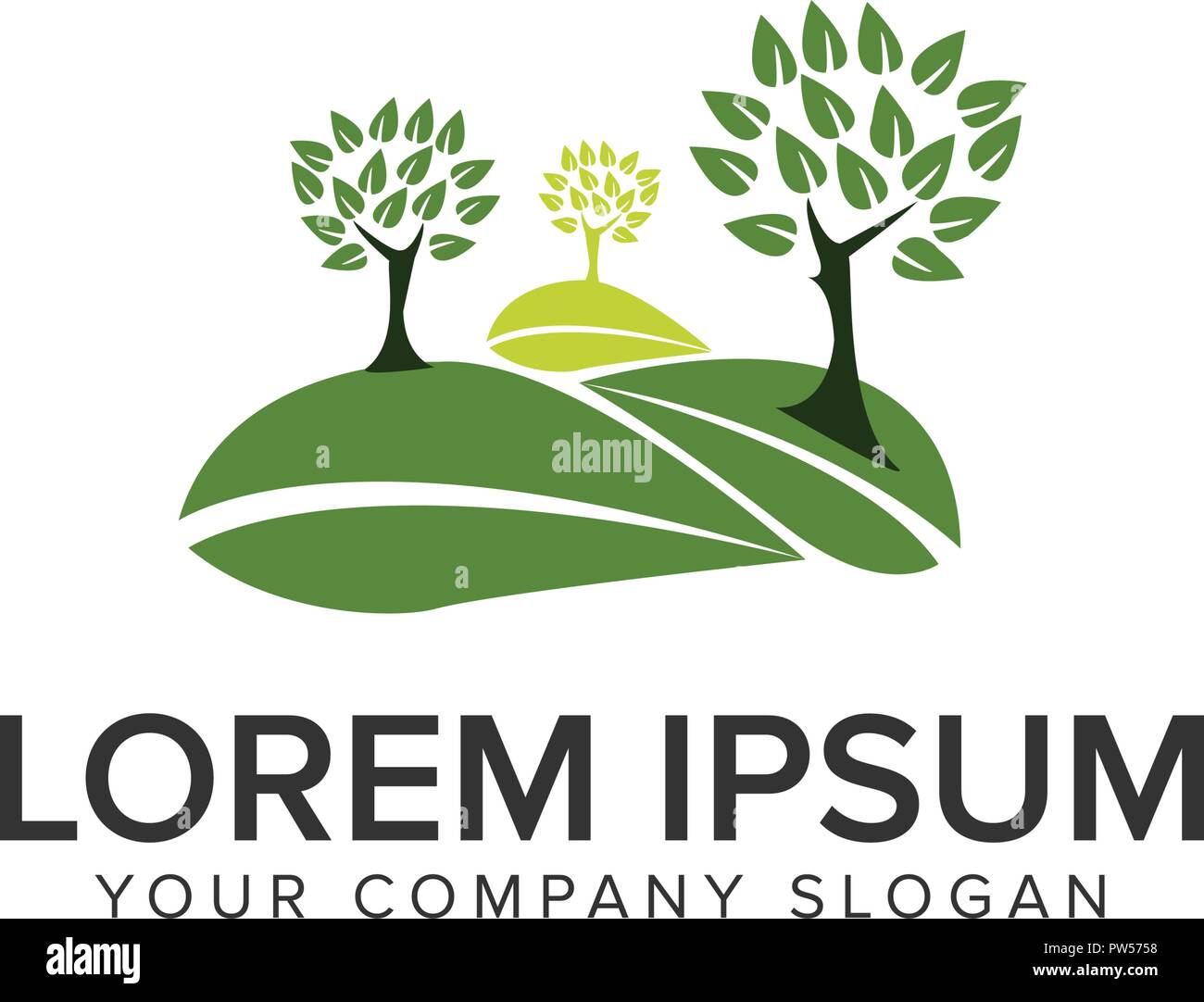 nature tree meadow logo design concept template Stock Vector Image ...