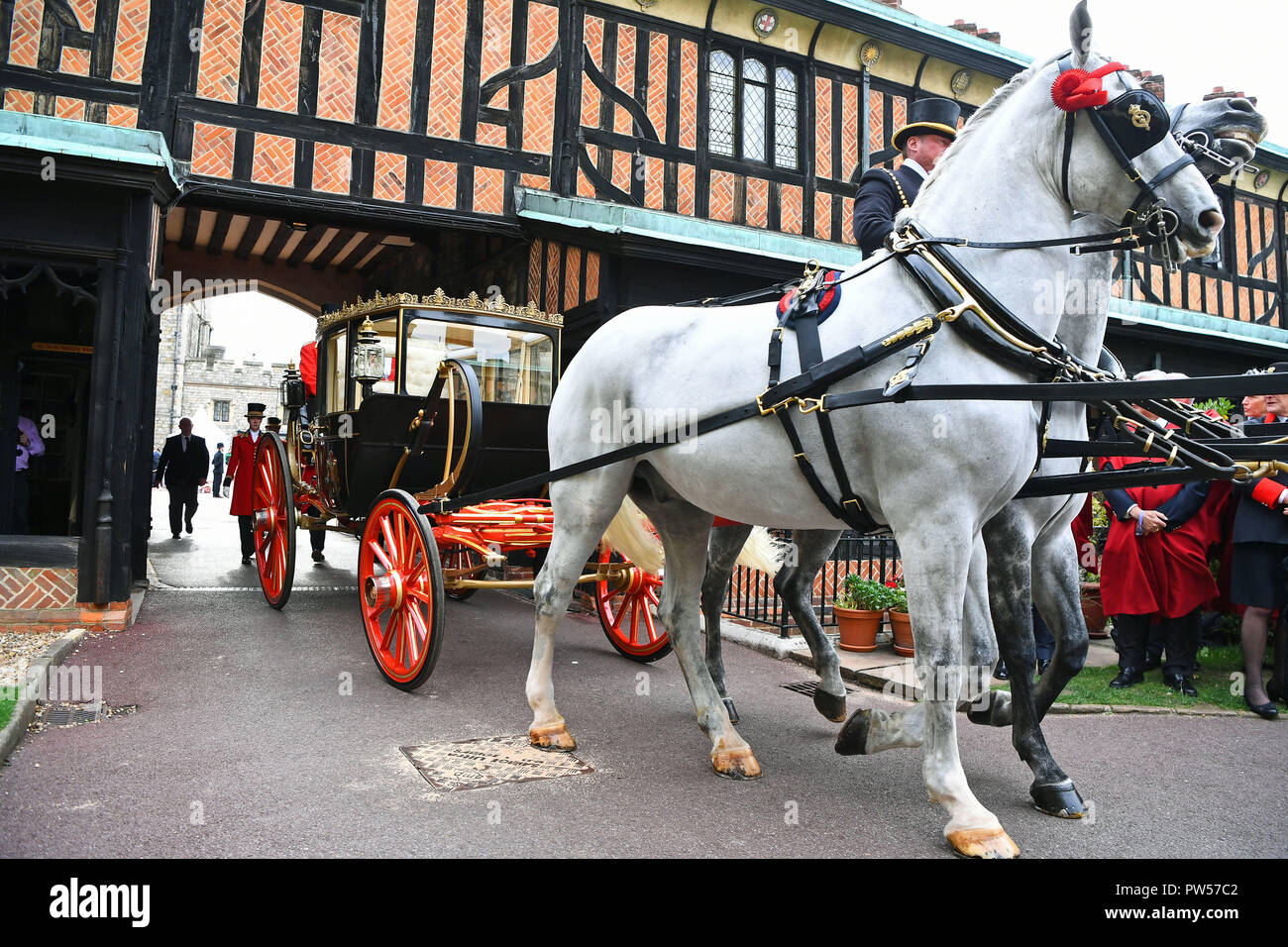 The Scottish State Coach arrives at St George's Chapel, Windsor Castle ...