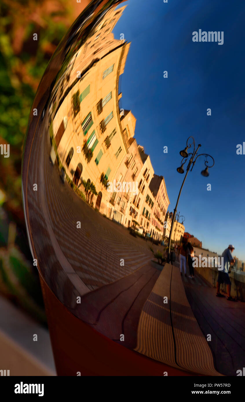 Mirror-topped refuse bin Cagliari Sardinia Italy Stock Photo - Alamy
