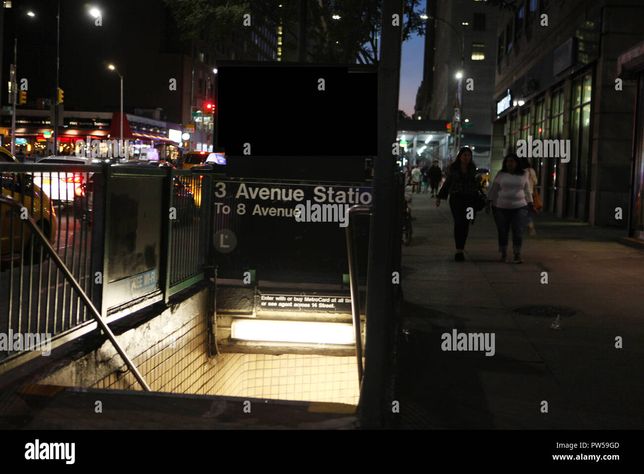 Subway entrance at night in New York City Stock Photo - Alamy