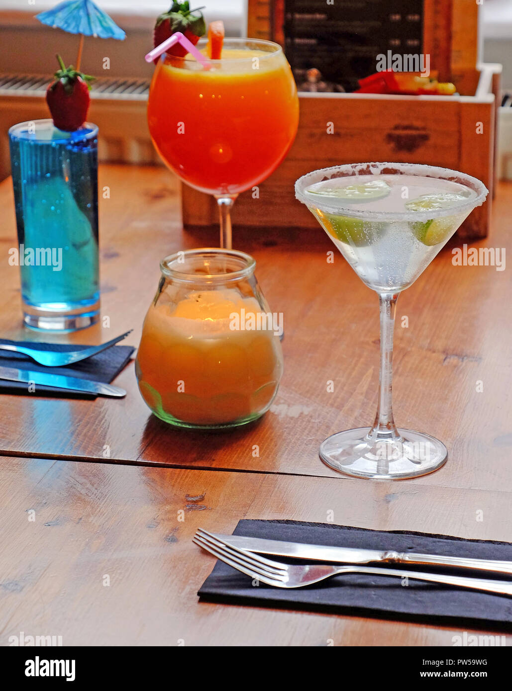 Cocktails on a table in a cafe / bar/ restaurant Stock Photo - Alamy