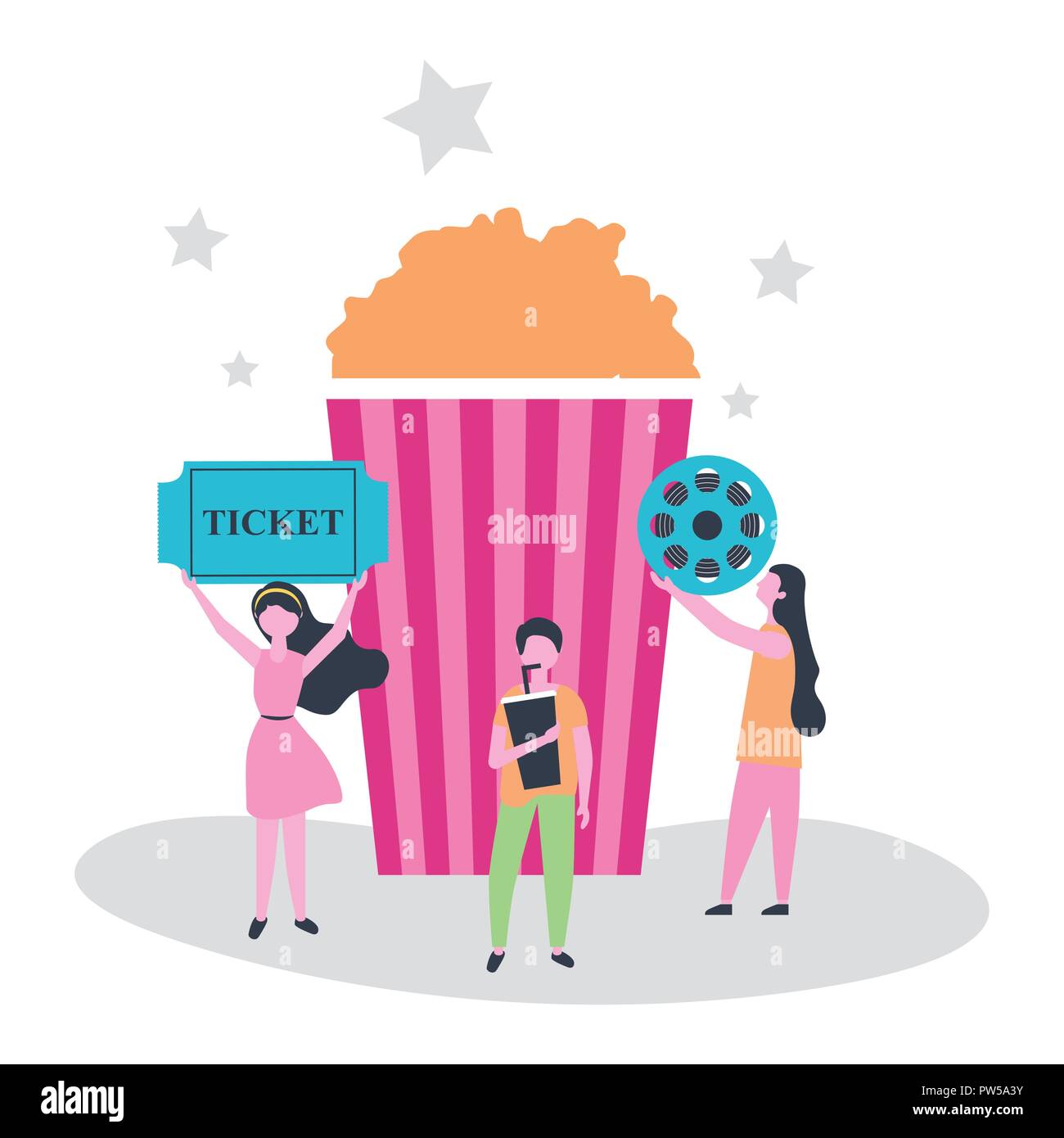 movie people popcorn tape ticket entry vector illustration Stock Vector ...