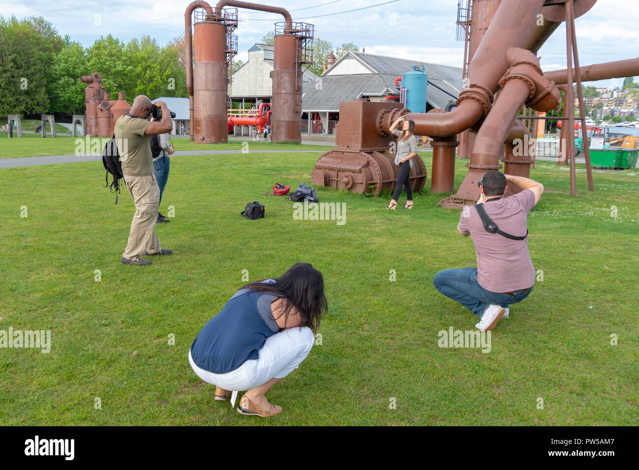 SEATTLE, WA, MAY 6, 2018: Members of a local Seattle photography group ...