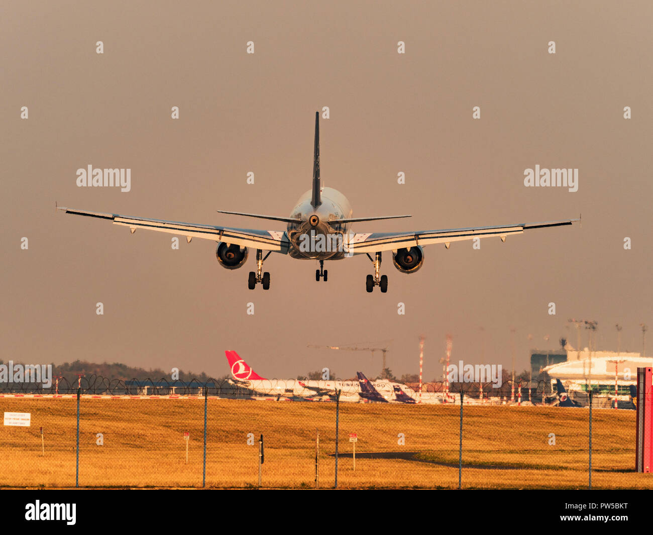 PRAGUE, CZECH REPUBLIC - OCTOBER 11, 2018: The airliner landed at f ...