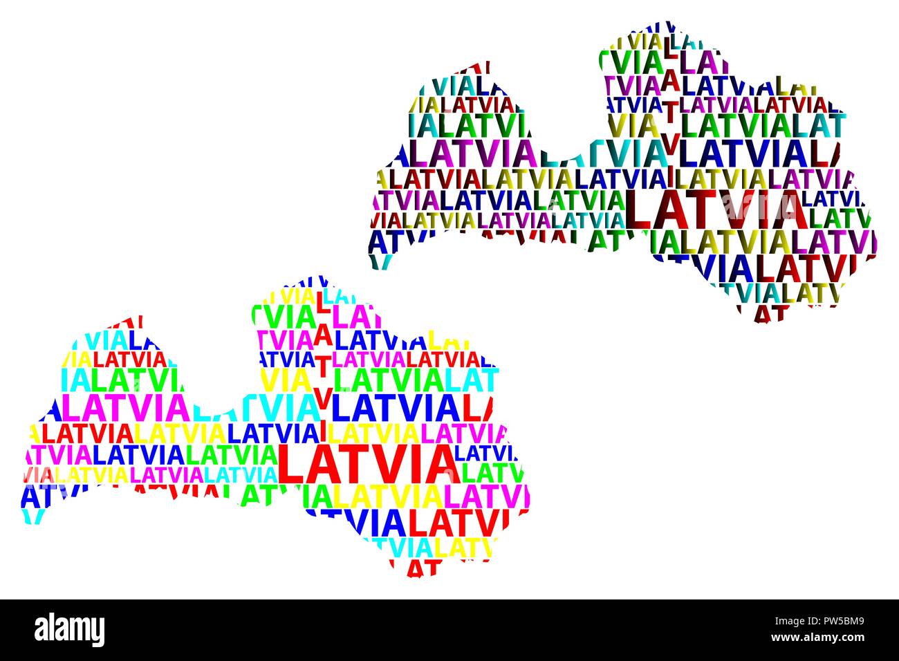 Sketch Latvia letter text map, Republic of Latvia - in the shape of the ...
