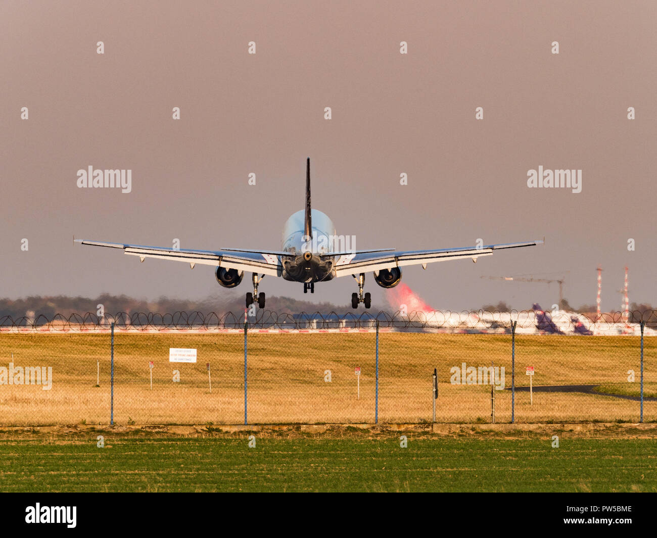 PRAGUE, CZECH REPUBLIC - OCTOBER 11, 2018: The airliner landed at f ...