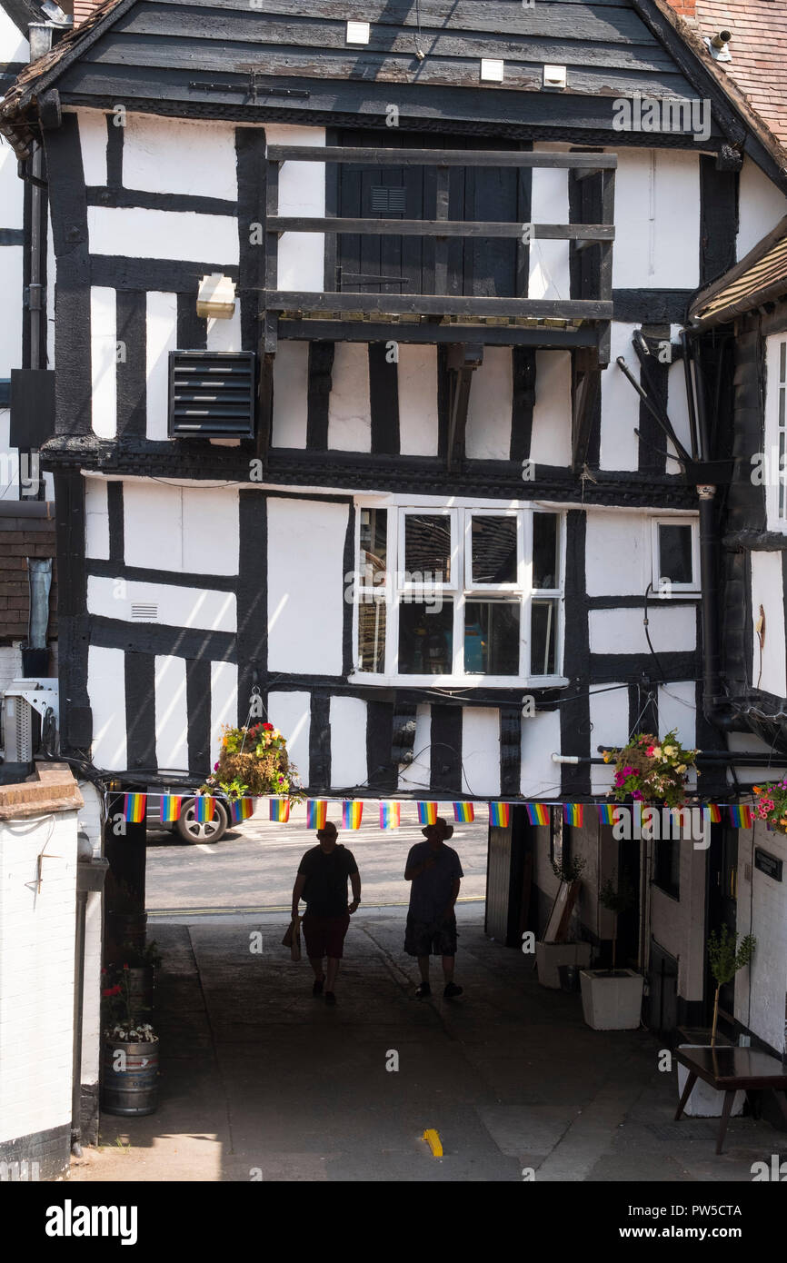 The half-timbered rear of the Bull Hotel, Ludlow, Shropshire, England ...