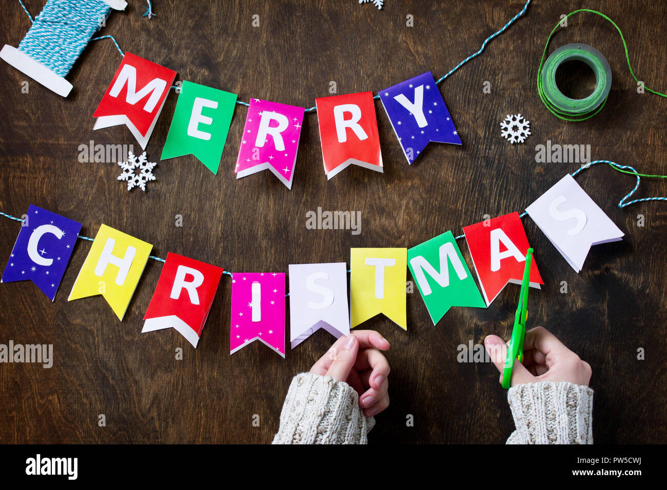 Merry Christmas background and decorations on rustic background Stock ...