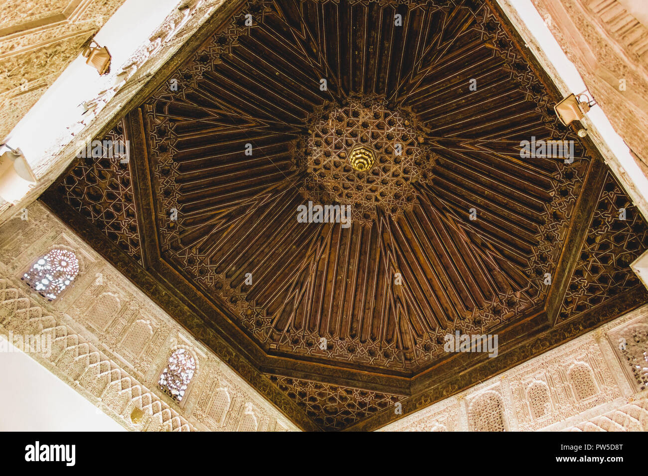 Ceiling with intricate sculpted details of moorish arabian origin ...