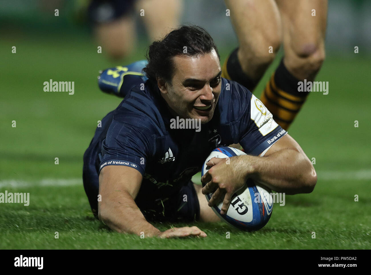 Leinster's James Lowe scores a try during the Champions Cup match at ...