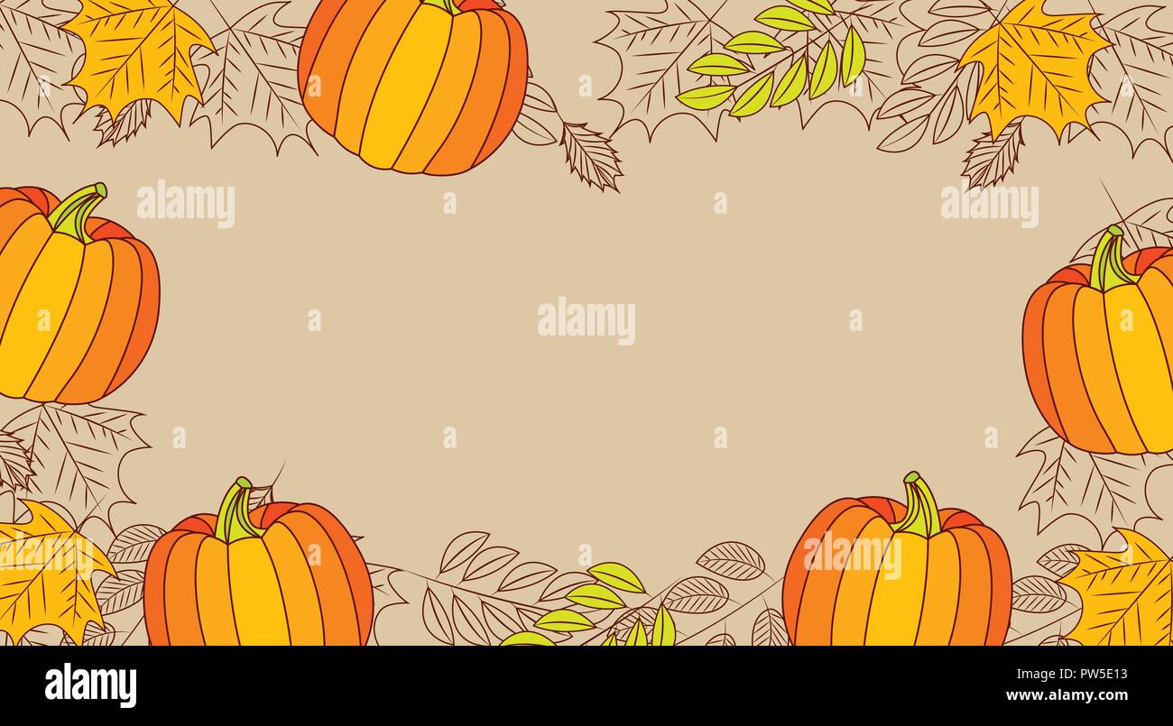 leaves pumpkins frame colors decoration vector illustration Stock ...