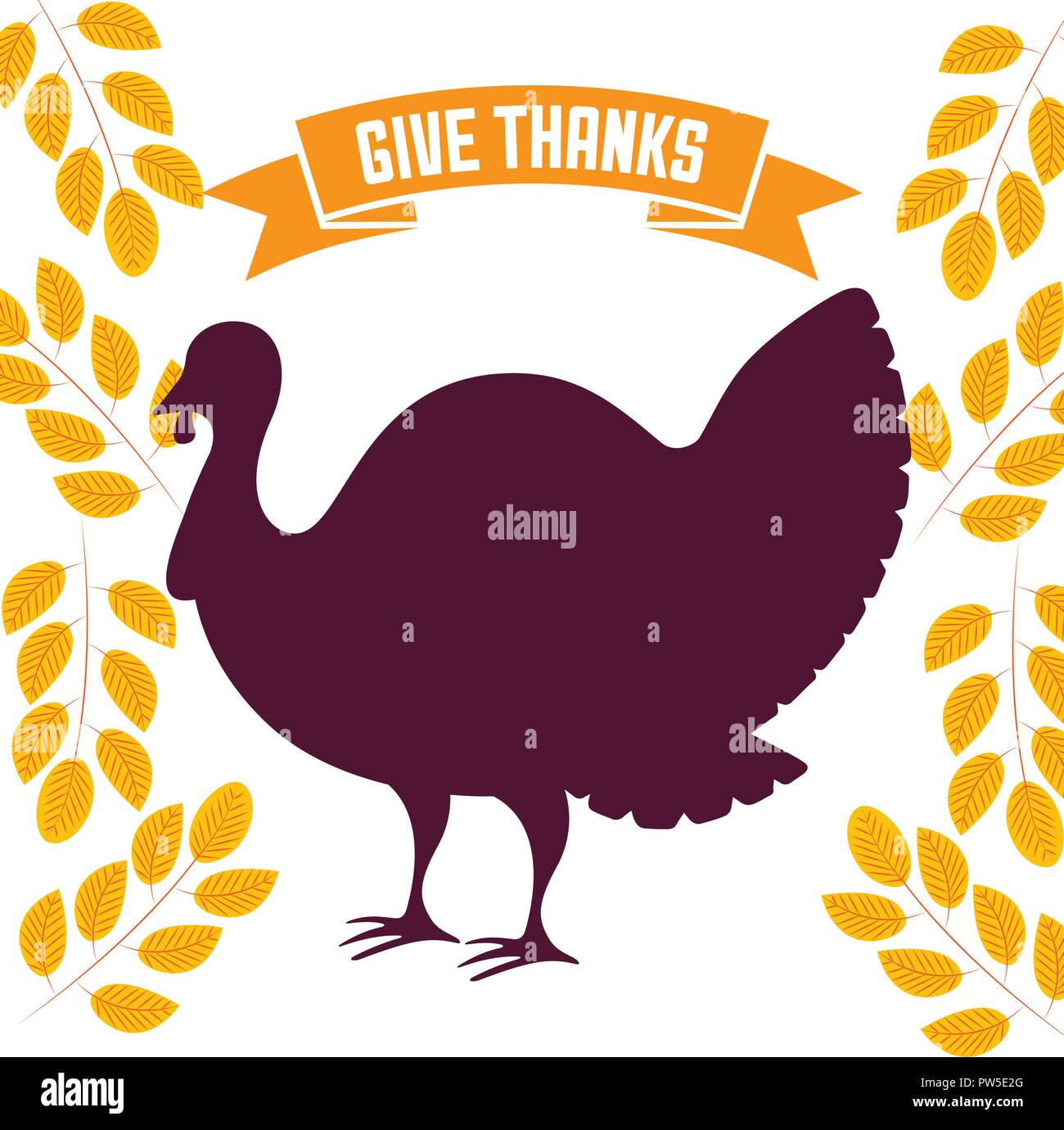 happy thanksgiving turkey ribbon give thanks wheats vector illustration ...