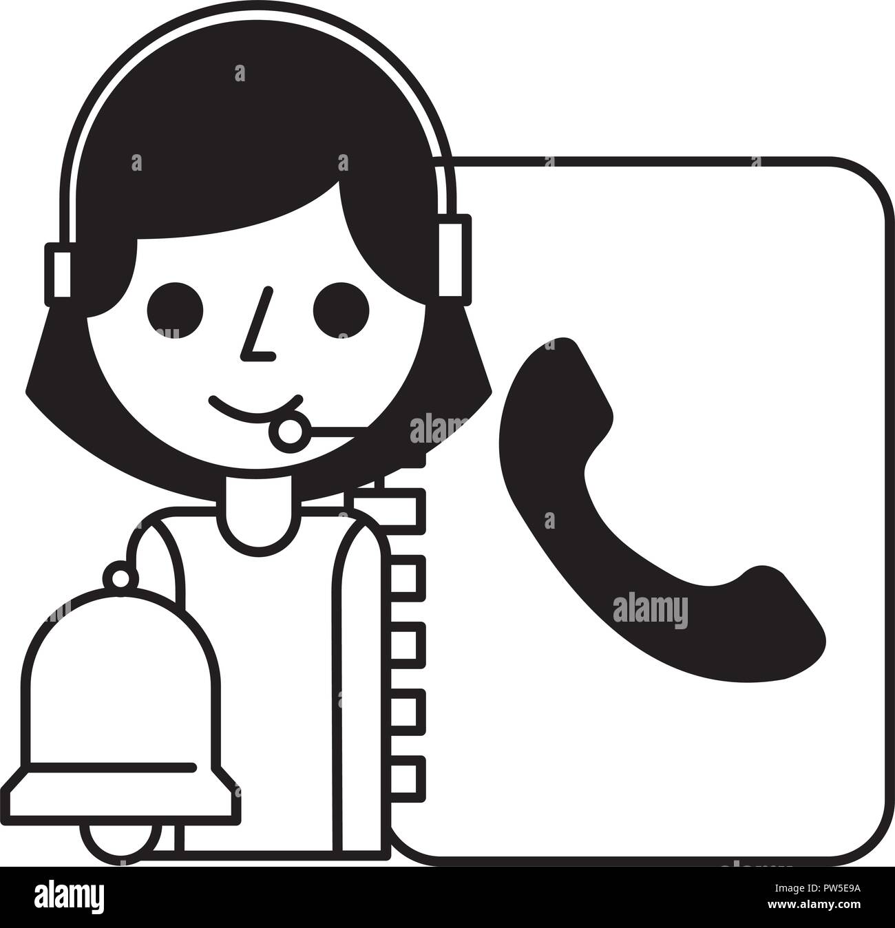 call center girl address book and bell vector illustration Stock Vector ...