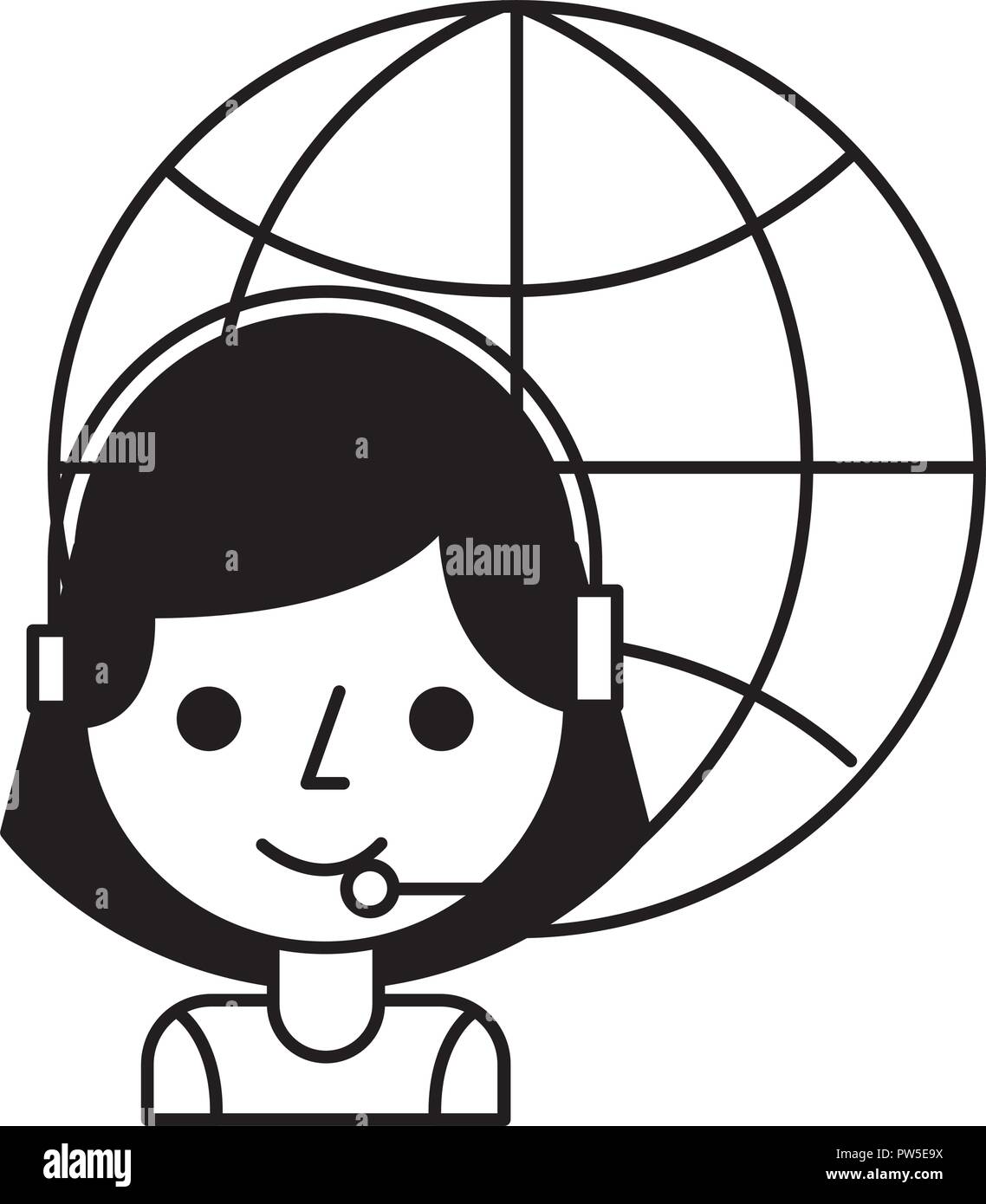 call center girl with headset and world vector illustration Stock ...