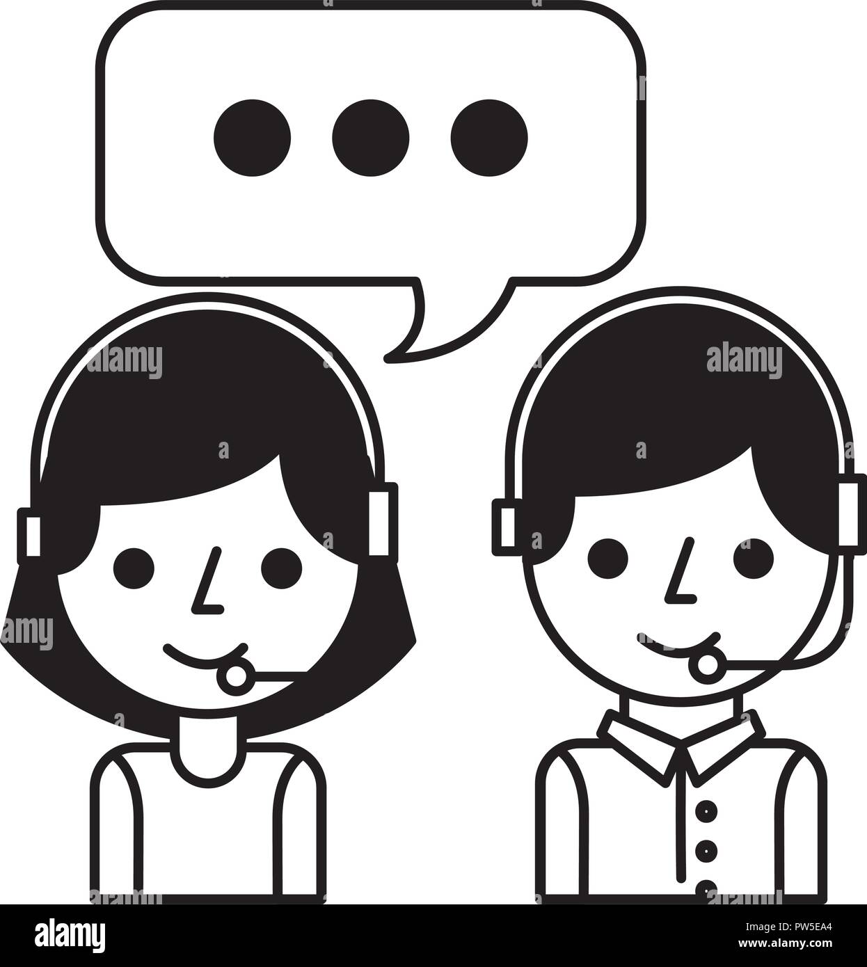 call center girl and boy speech bubble vector illustration Stock Vector ...