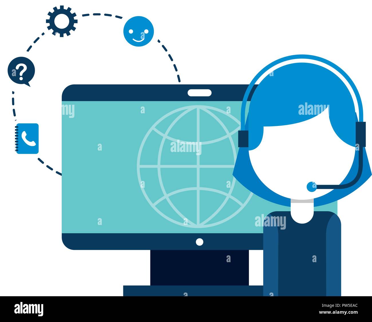 call center girl computer world vector illustration Stock Vector Image ...