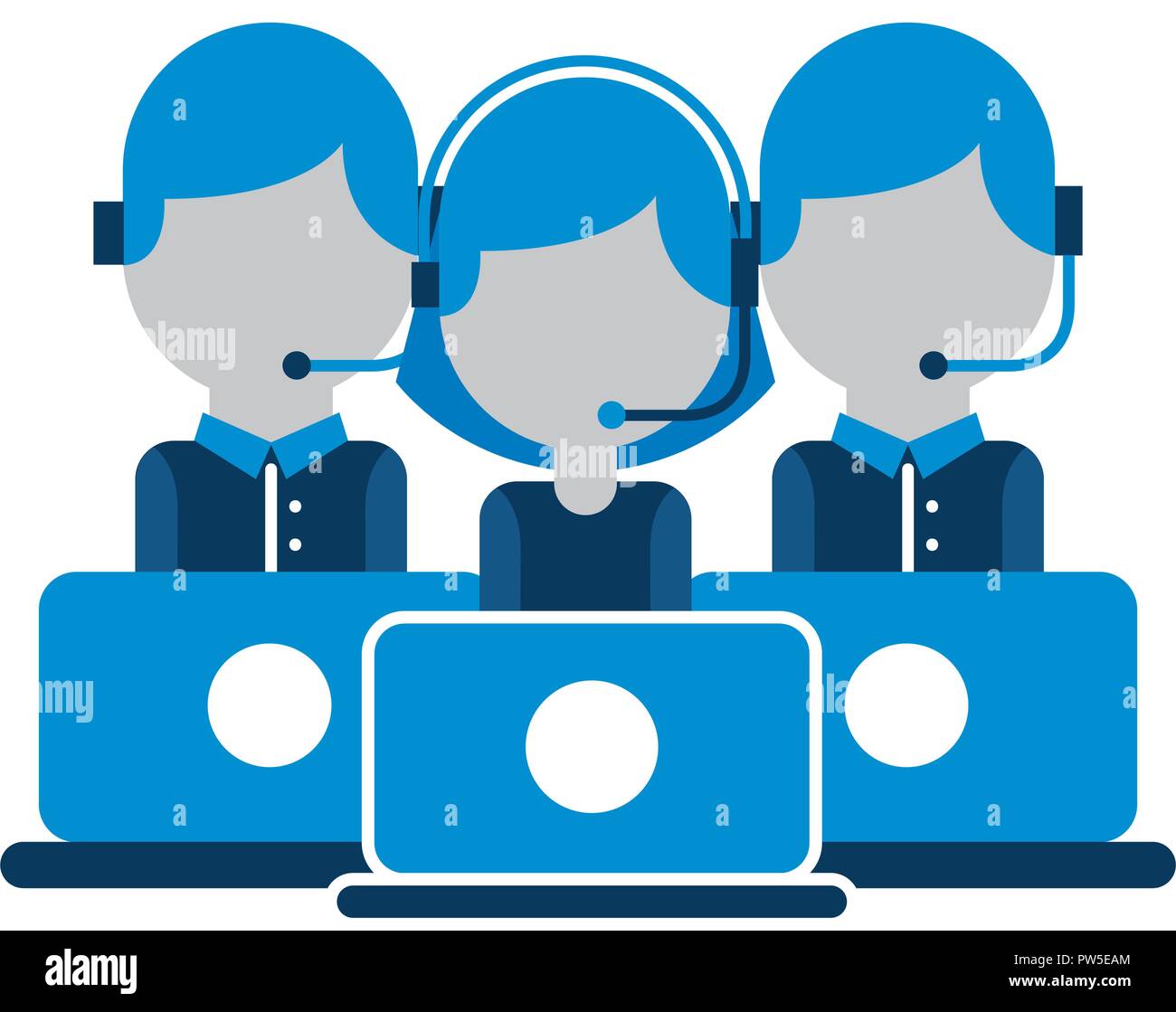 call center group people work with lapotp vector illustration Stock ...