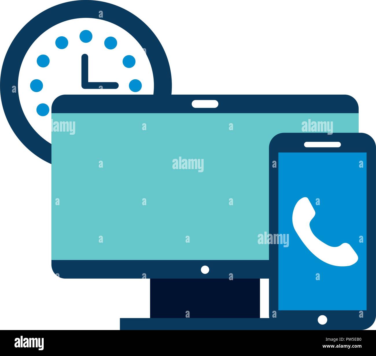 call center computer telehpone clock helpline vector illustration Stock ...