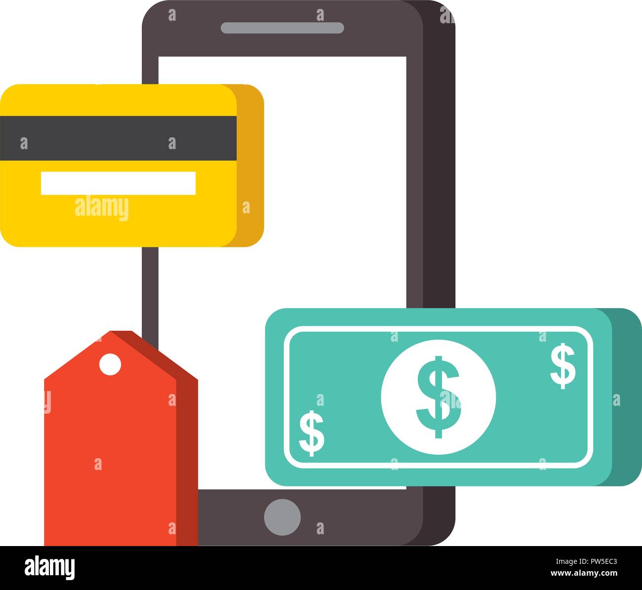 smartphone banknote credit card nfc payment vector illustration Stock ...
