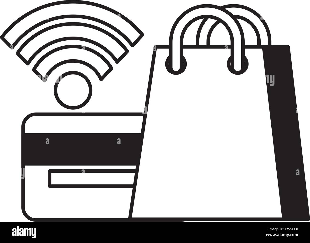 shopping bag and bank card wireless nfc payment vector illustration ...
