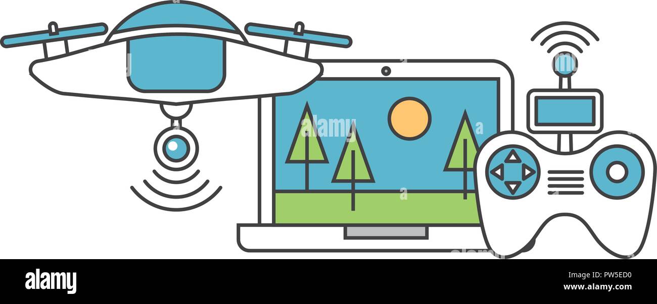 control laptop computer drone technology vector illustration Stock ...
