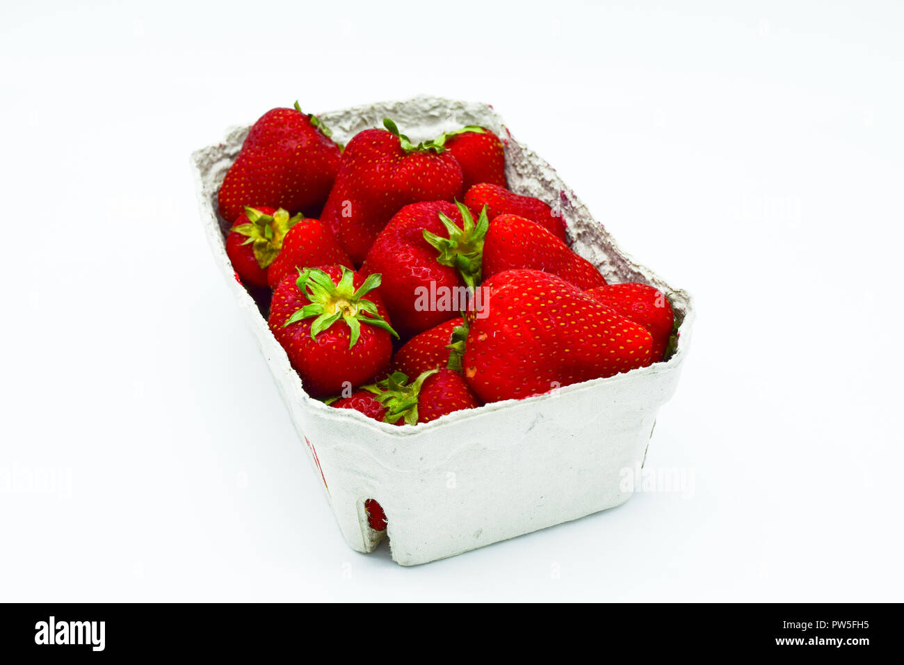 Strawberries in box, punnet of strawberries isolated on white ...